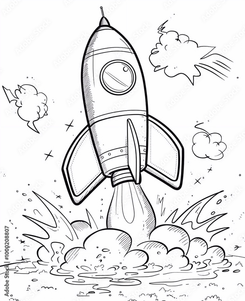 coloring pages for kids, cute and funny and kawaii The rocket launches ...