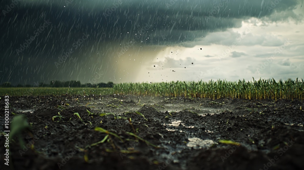 Large hailstones falling heavily, bouncing off the ground and creating ...