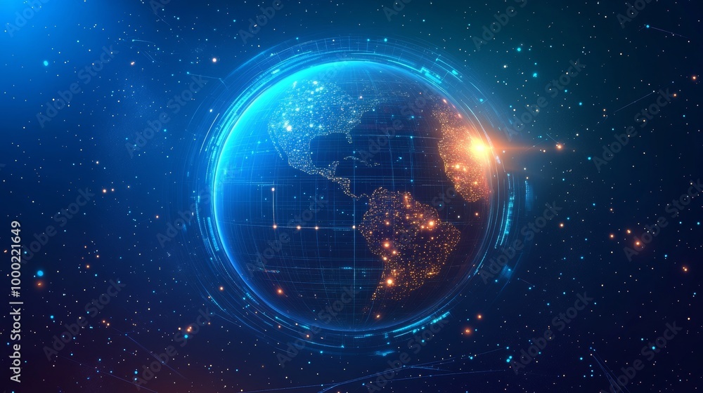 Futuristic holographic planet Earth with a glowing digital map ...