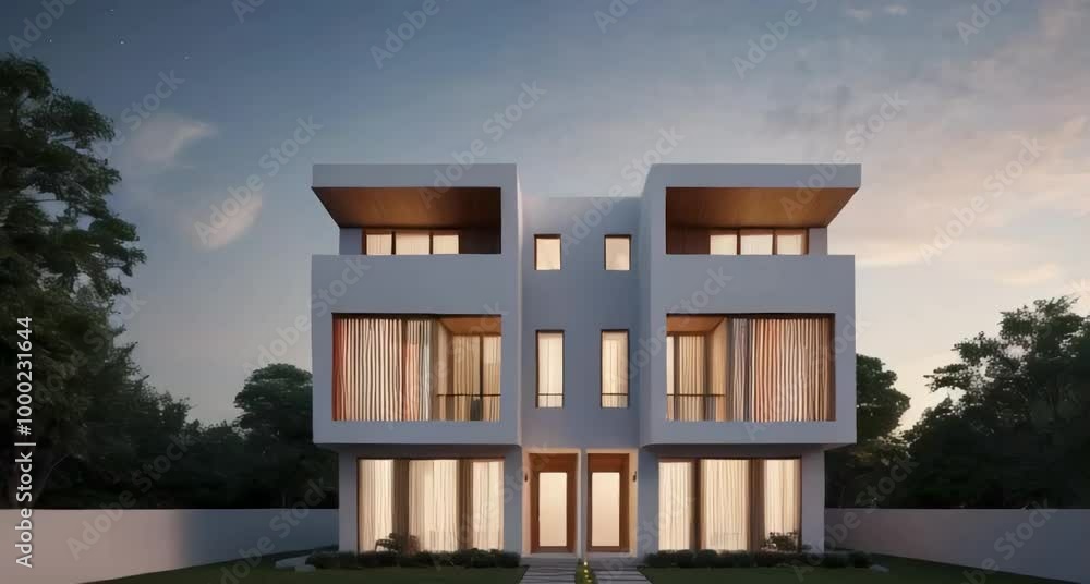 a facade architecture of a familiar duplex house. The fachada should ...