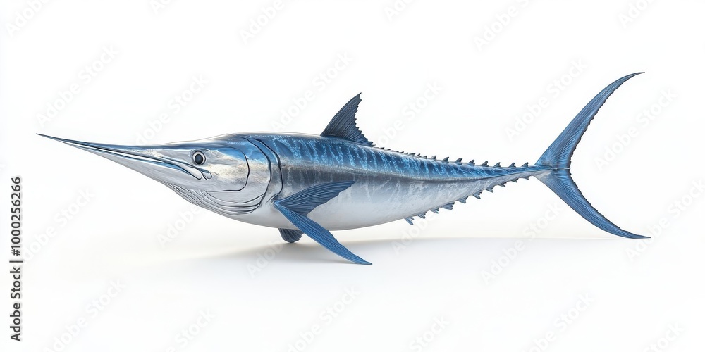 The silver blue marlin, with its long bill and sleek body in swimming ...