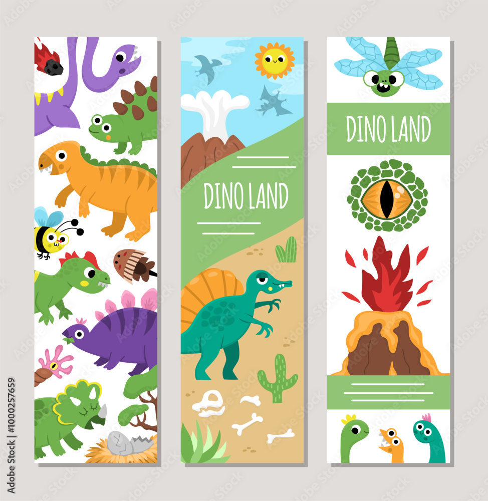 Cute dinosaur bookmarks set with Pterodactyl, Stegosaurus ...
