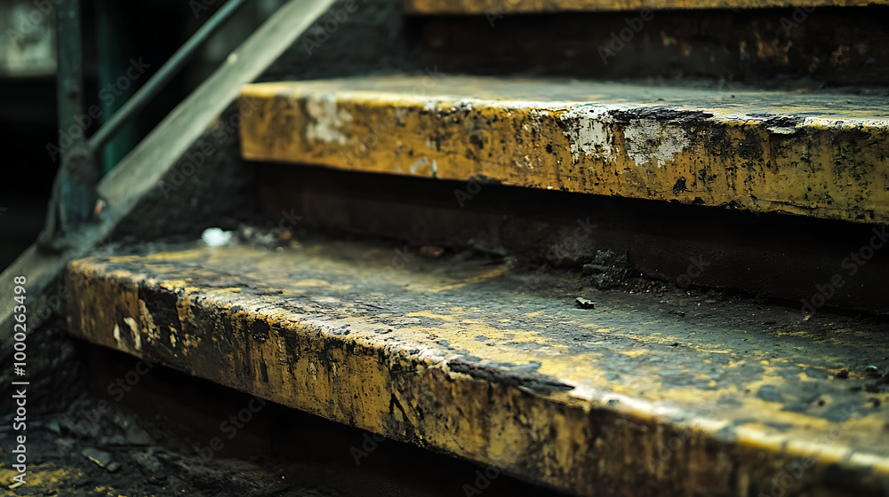 platform, with the textures of the worn stone steps and weathered ...