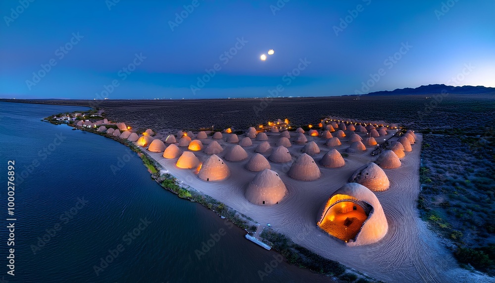 Ward Charcoal Ovens State Historic Park at night from drone aerial to ...