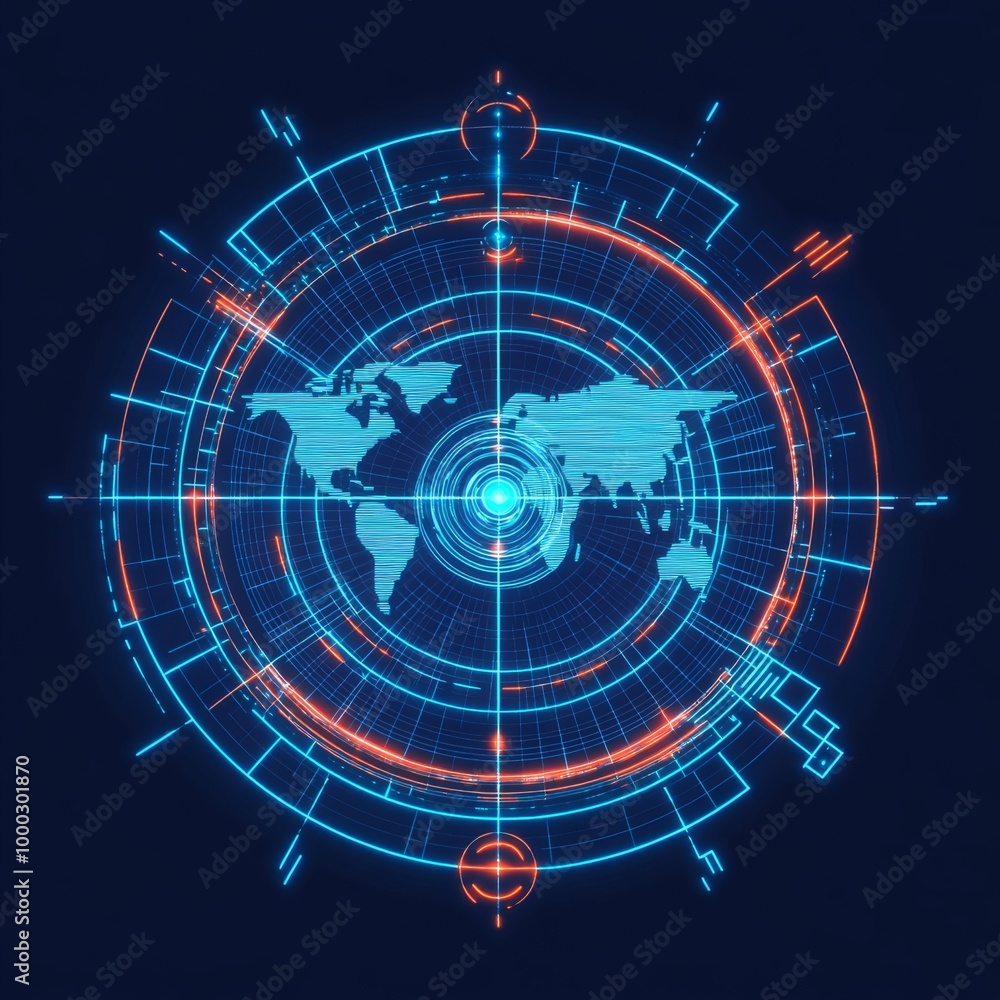 Global Surveillance technology and Monitoring Concept, digital high ...