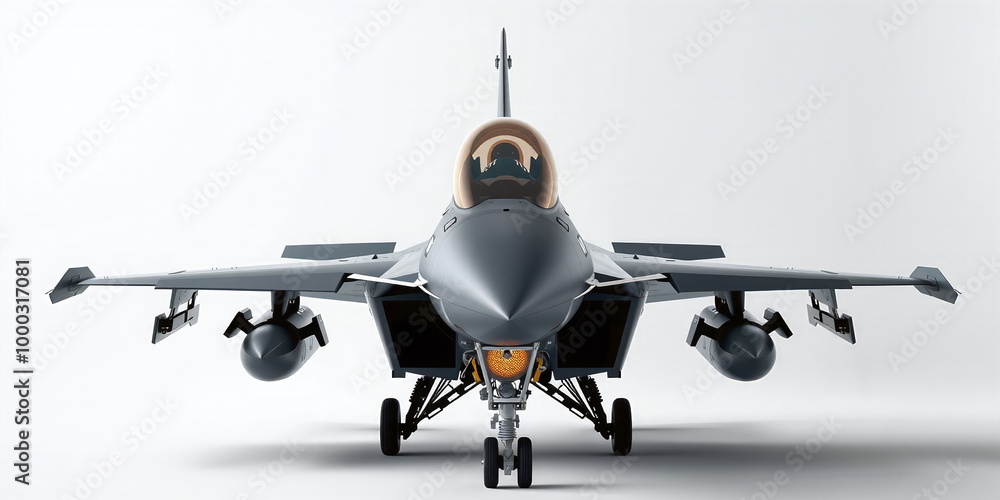 Conceptual representation of the frontal view of a modern dark fighter ...