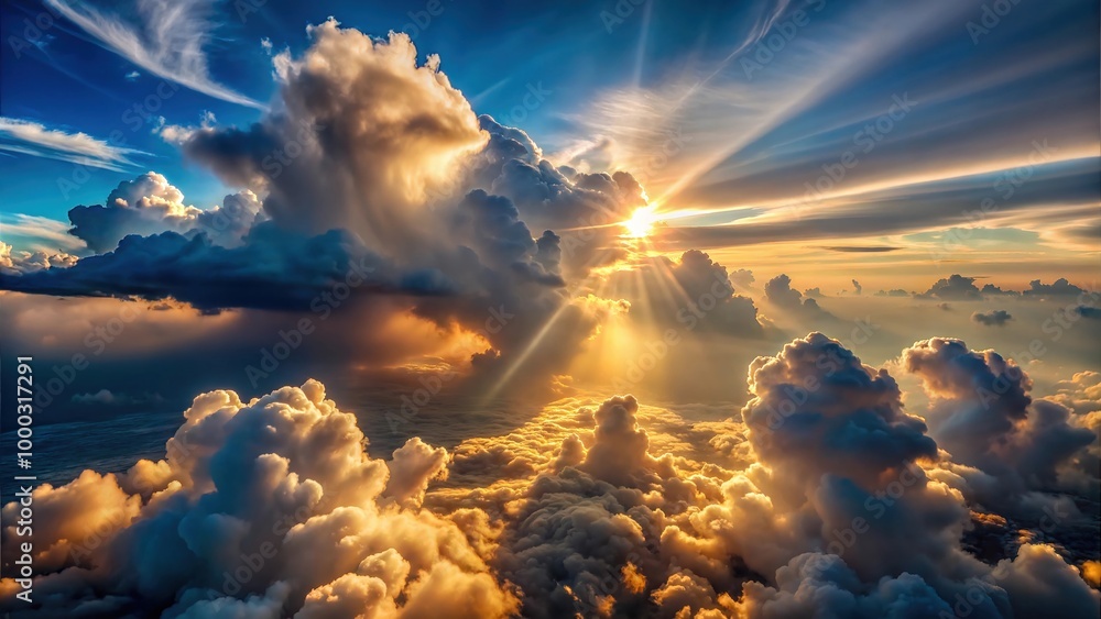 Fluffy Sun Lit Wispy Clouds in the Skyline: Majestic Cloud Formations and Scenic Sky Views for ...