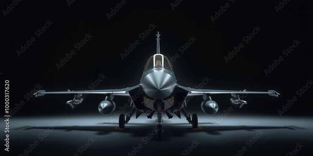 Conceptual representation of the frontal view of a modern dark fighter ...