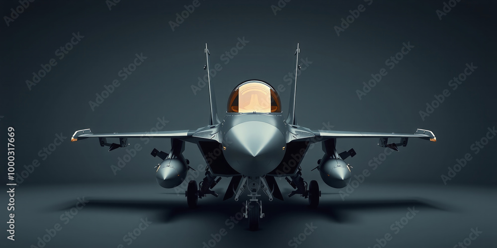 Conceptual representation of the frontal view of a modern dark fighter ...