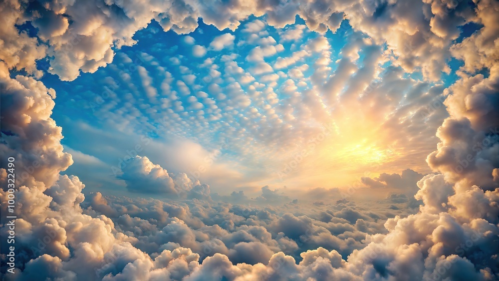 Fluffy Sun Lit Clouds in the Skyline: Majestic Cloud Formations and Scenic Sky Views for ...