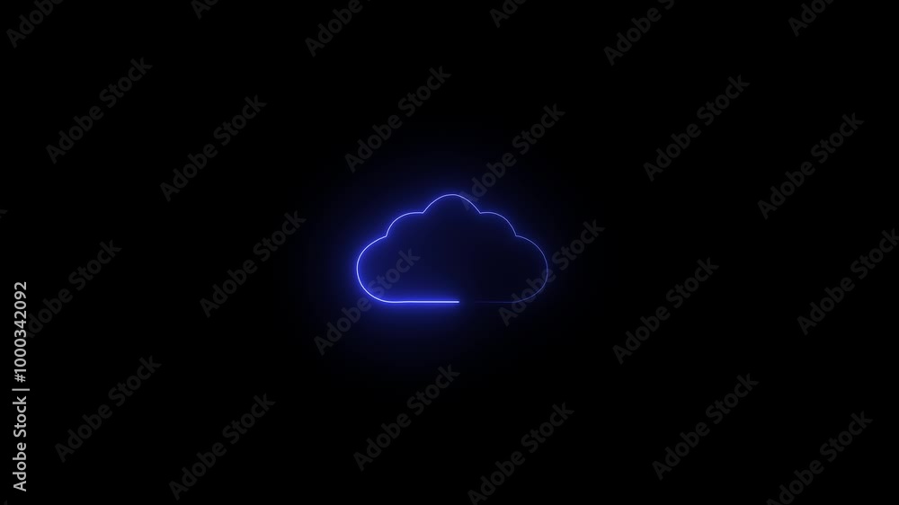 Neon cloud icon animation black background. Glowing neon cloud storage ...