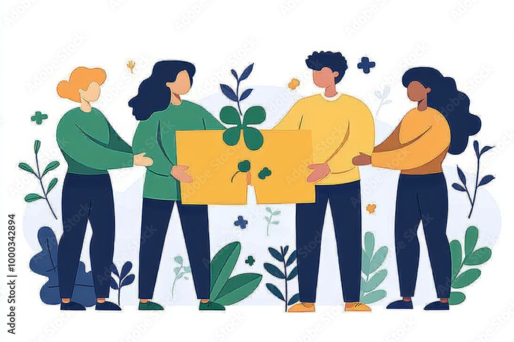 Illustration of a group of colleagues collaborating over a project ...