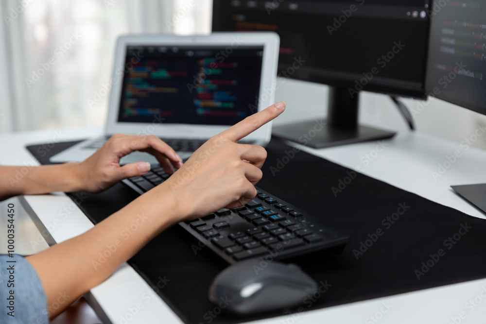 Cropped hands image of IT developer creating with typing information on ...