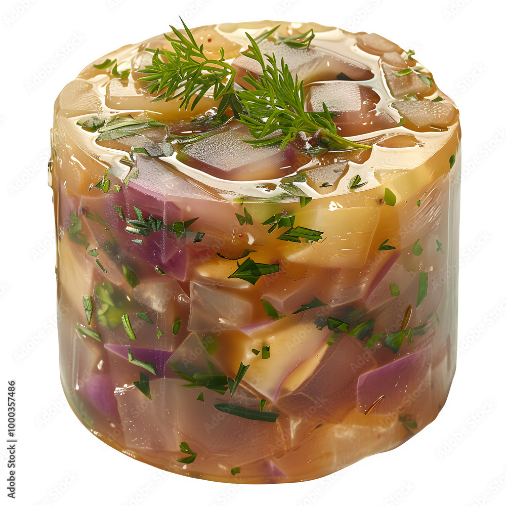 Lively gelatin mold filled with chopped veggies and fragrant herbs ...