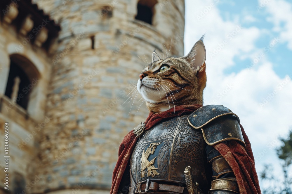Whimsical Fantasy Cat Knight in Medieval Armor with Enchanted Castle ...