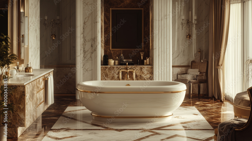 Design an opulent bathroom suite with a bath tub as the centerpiece ...
