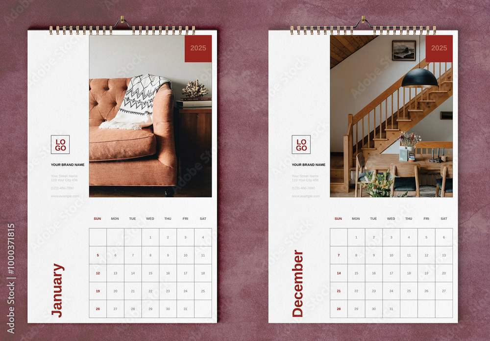 Brick Interior Design Style Wall Calendar 2025 Layout Stock Template ...