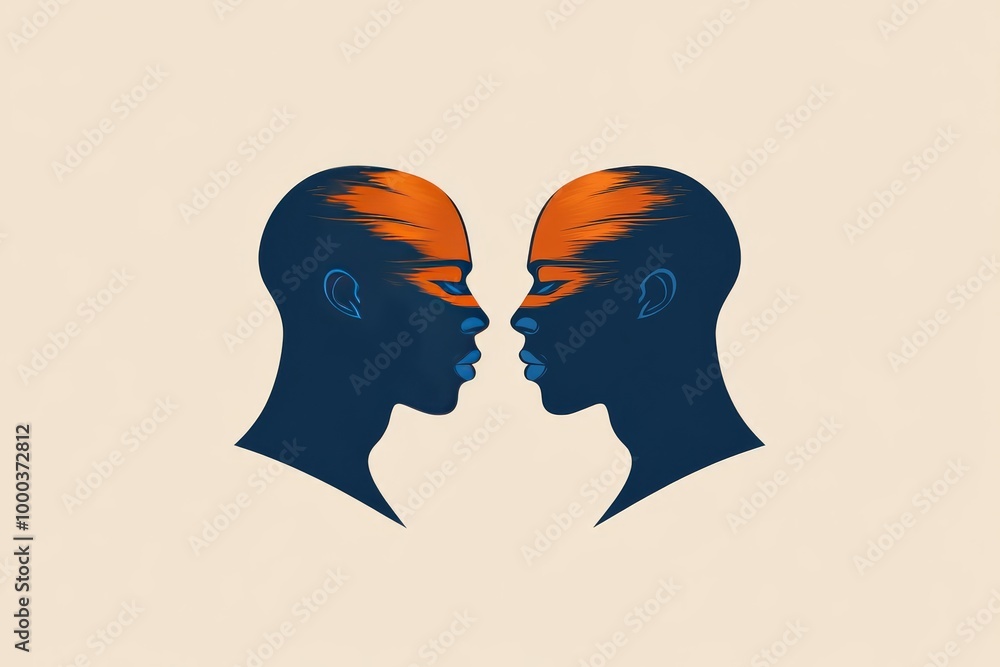 Silhouetted side profiles of two heads facing each other symbolizing ...