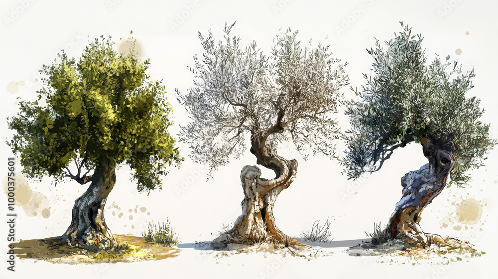 Illustrate an olive tree through the changing seasons, from the lush ...