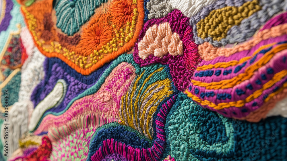 Show contemporary embroidery with modern or abstract designs. Use bold ...