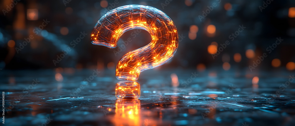 3D digital question mark made of glowing connected circuits on a bright ...