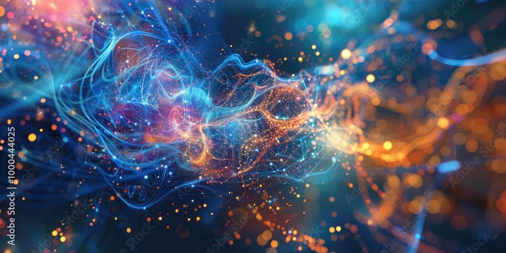 Abstract visualization of human and AI minds merging, featuring ...