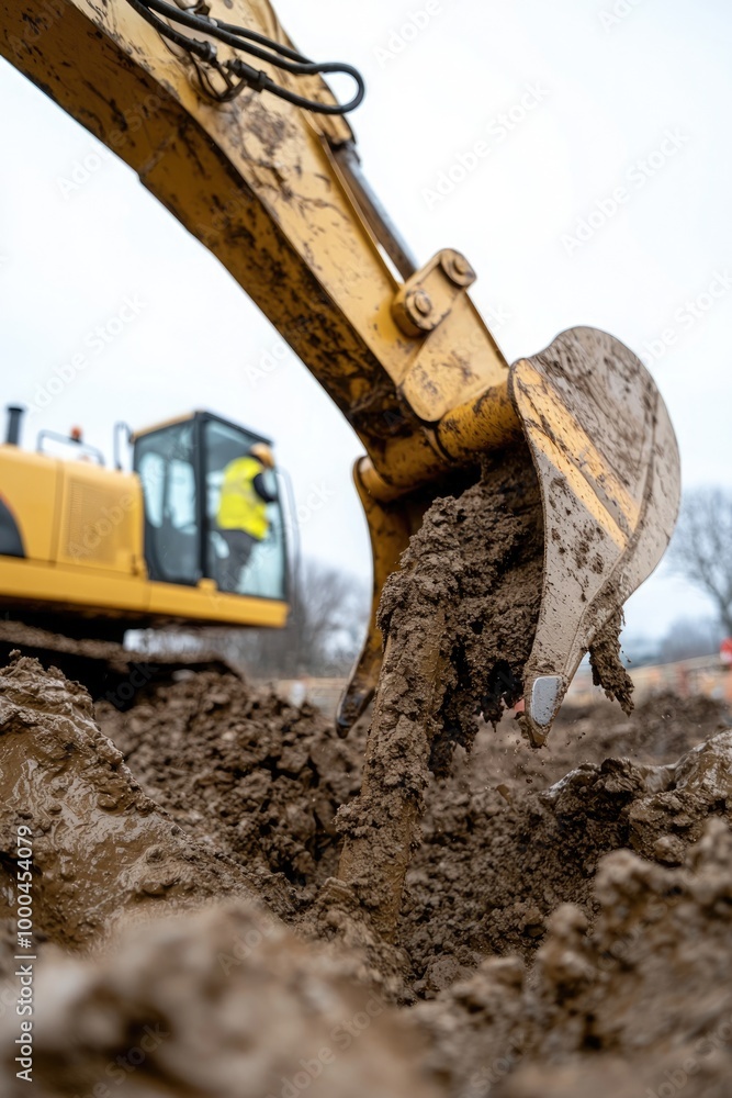 Earth mover: excavator at work, strength and engineering of ...