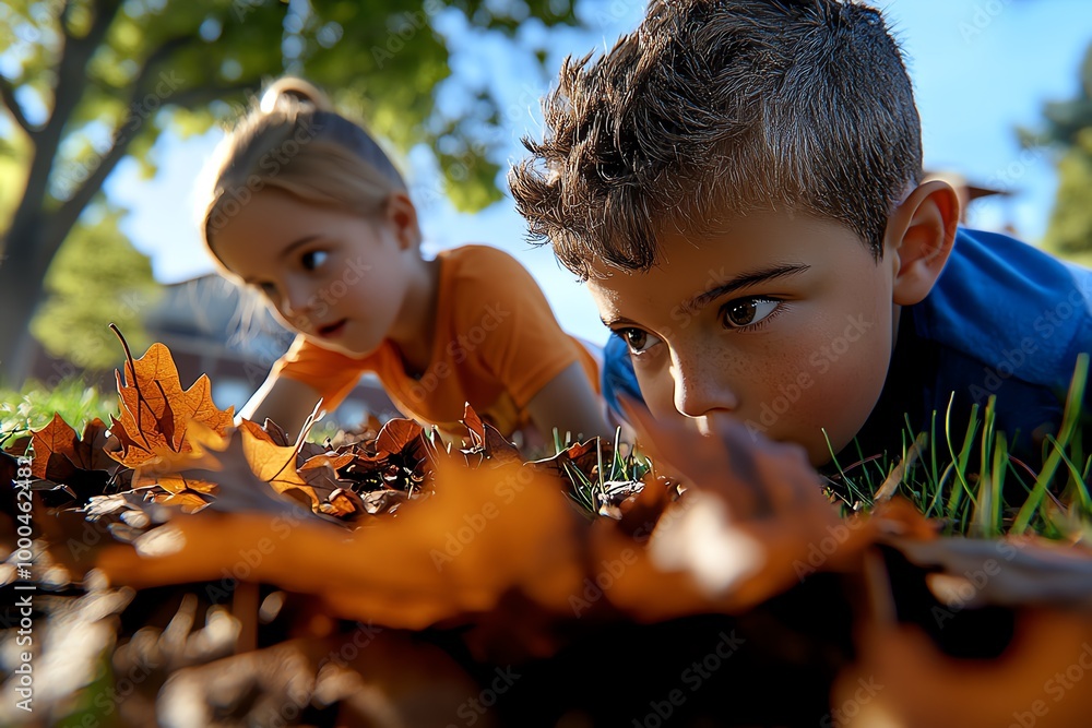 Hyper-realistic outdoor classroom setting, where children explore ...
