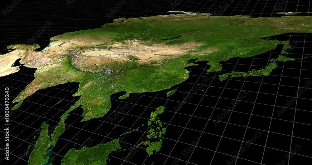 Land, grid and world graphic of aerial view for topography, geology and ...