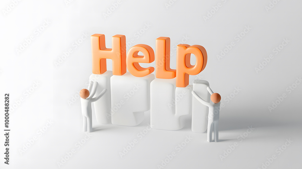 3D Characters Helping to Lift and Build the Word 'Help'" design Stock ...