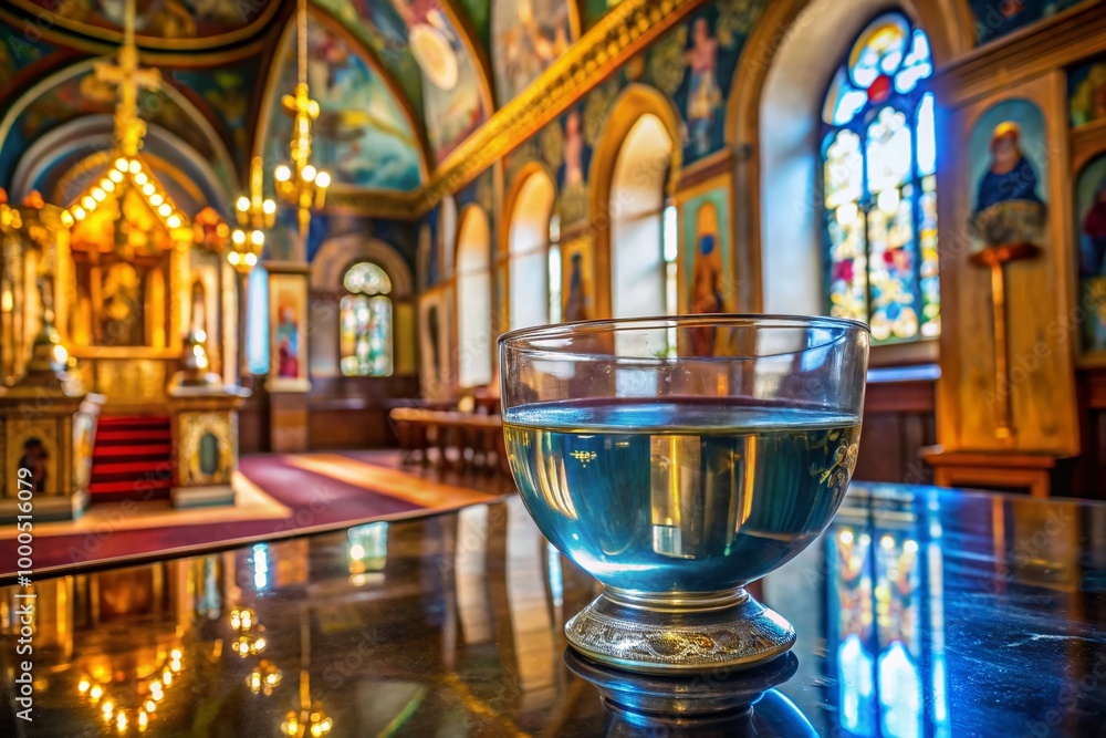 Serene Orthodox Holy Water in a Beautiful Glass Vessel with Natural ...