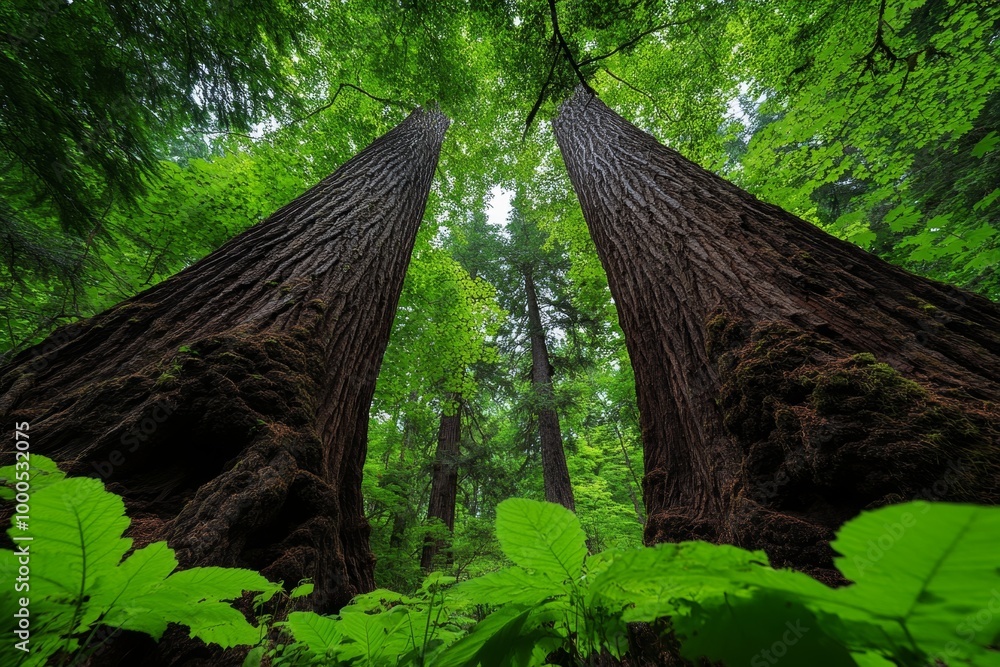 Old-growth forest, with massive, centuries-old trees and dense ...