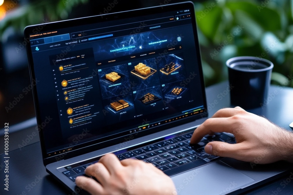 Dark web marketplace interface on a laptop screen, showing illicit ...
