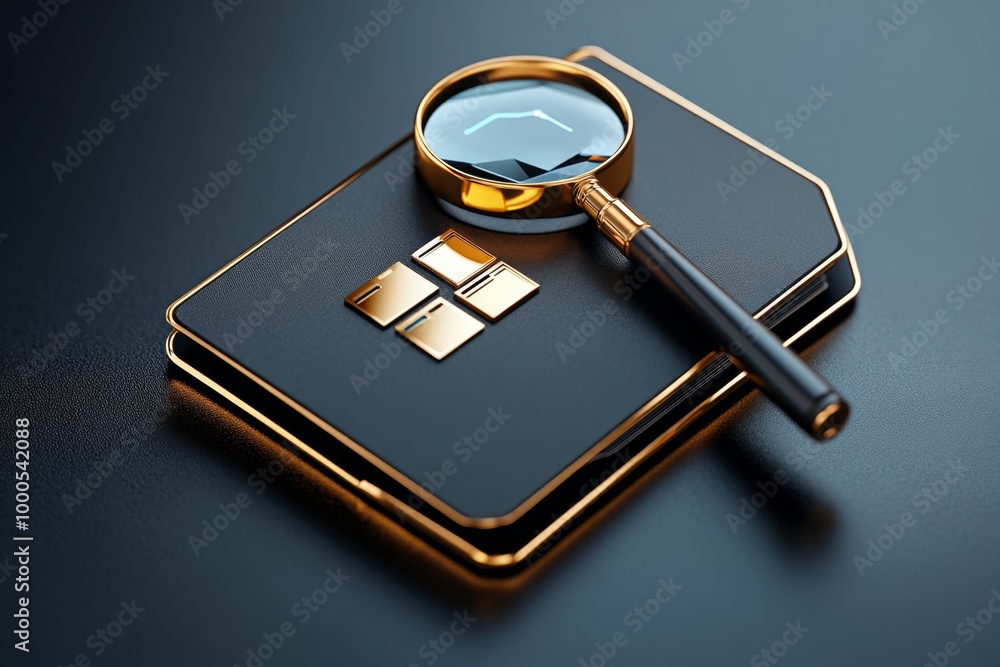 Minimalist digital evidence folder, with clean lines and a magnifying ...