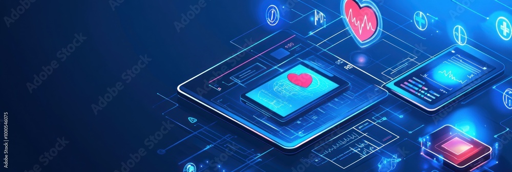 Digital health interface with devices showcasing health monitoring ...