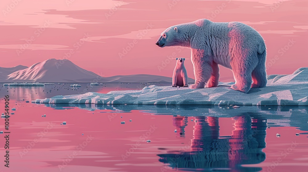 An image showing melting ice caps with a polar bear standing on a ...