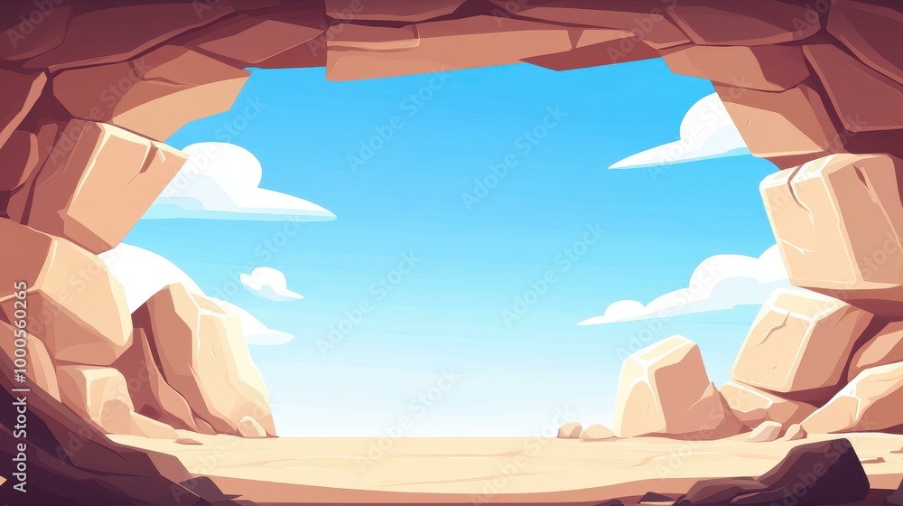 Immerse in a vibrant 2D desert cave backdrop, perfect for adventurers ...