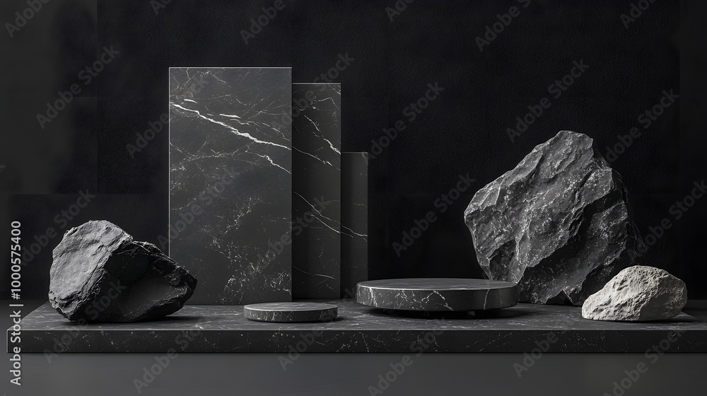 1. A striking black geometric stone backdrop featuring various rock ...