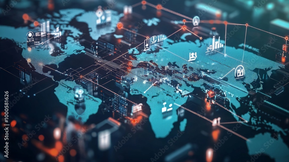 Minimalist Global Semiconductor Supply Chain Map, highlighting key ...