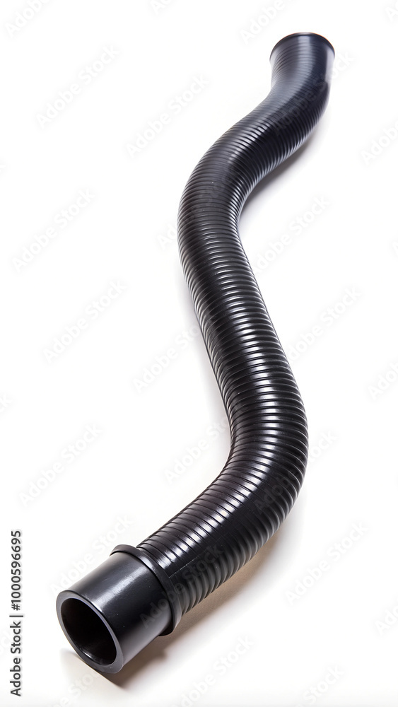 Black plastic hose of the car engine cooling system on a white isolated ...