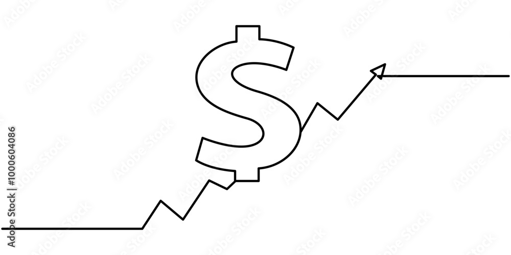 Dollar rising and increase to be stronger concept one line drawing ...