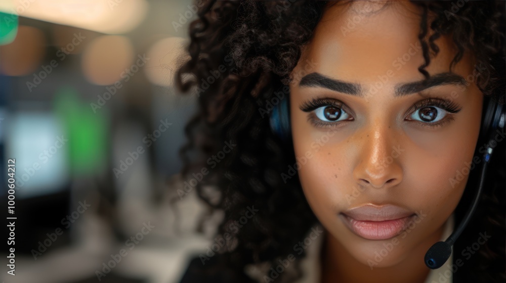 Professional Call Center Agent Assisting Client with Computer, Copy ...