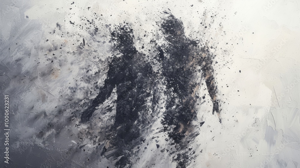 This abstract digital artwork presents two human silhouettes dissolving ...
