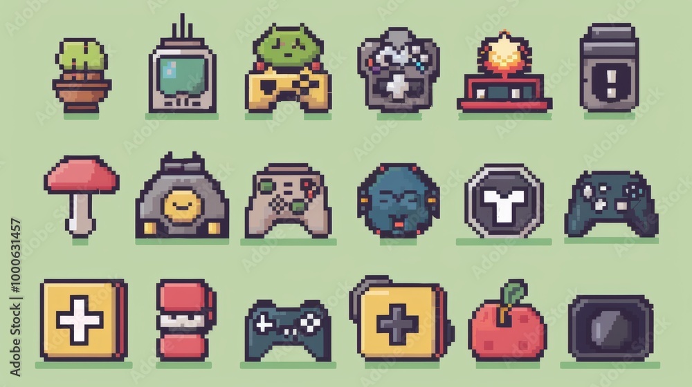 Retro Pixel Art Icons for Gaming Entertainment and Digital Media Stock ...