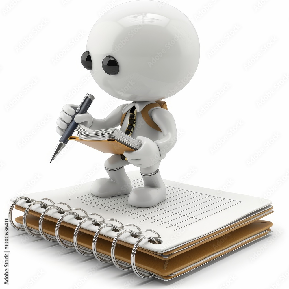 Cartoon 3D person writing notes in a planner Isolated white background ...