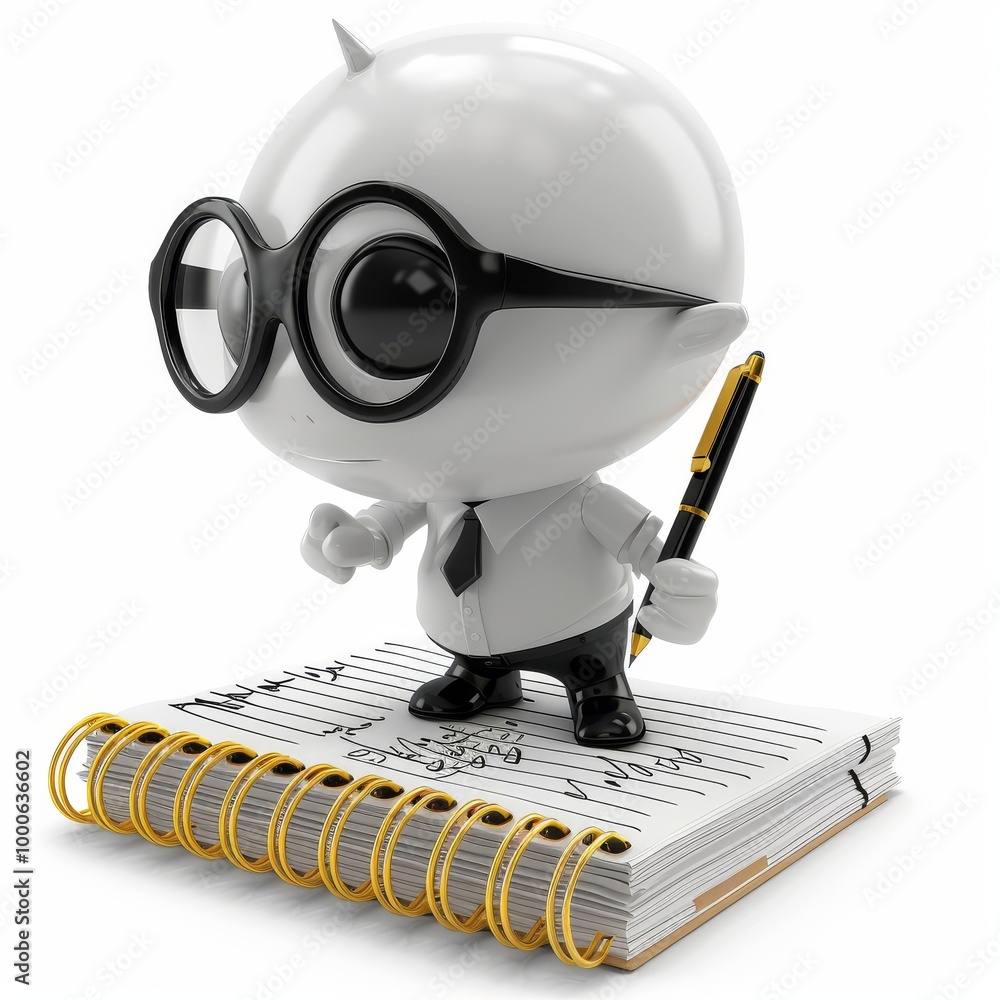 Cartoon 3D person writing notes in a planner Isolated white background ...