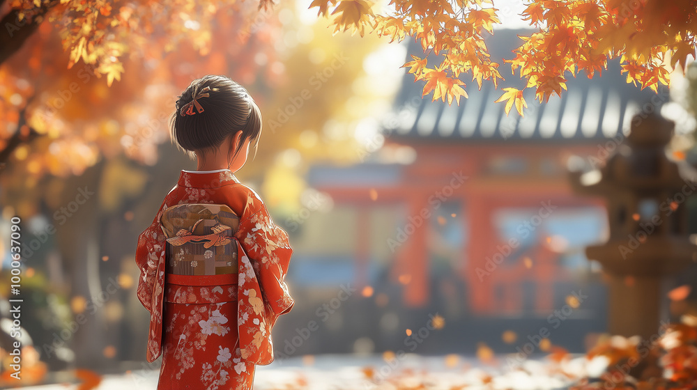 Young child dressed in a traditional kimono for the Shichi-Go-San ...