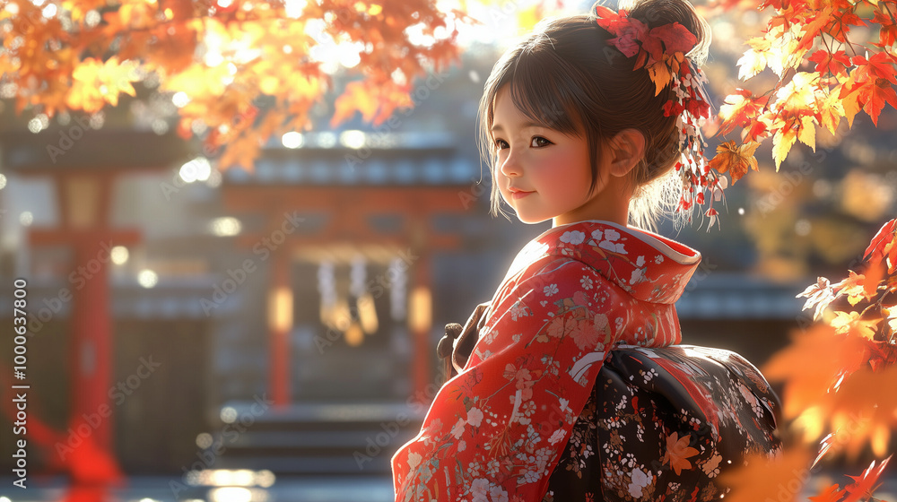Young child dressed in a traditional kimono for the Shichi-Go-San ...