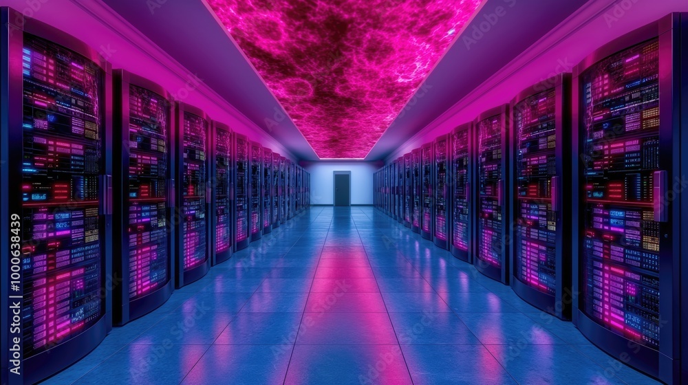 Futuristic Data Center with Vibrant Neon Lights and Advanced Servers ...