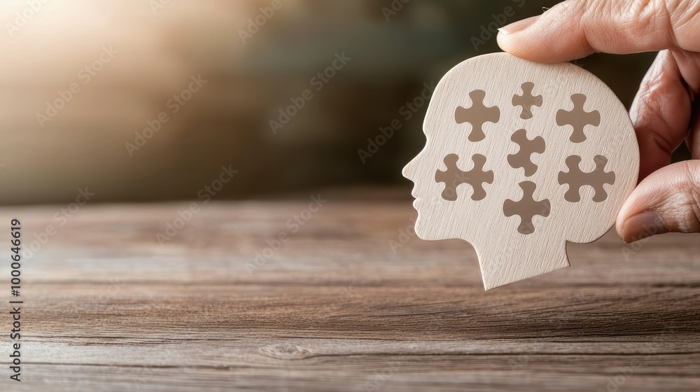Wooden brain model with missing puzzle pieces symbolizing Alzheimer's ...